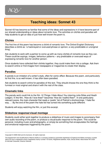 GCSE Poetry Analysis of "Sonnet 43" With Lots of Activities Suitable ...