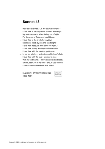 GCSE Poetry Analysis of "Sonnet 43" With Lots of Activities Suitable ...