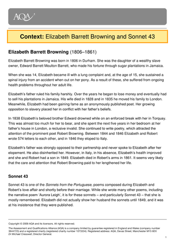 GCSE Poetry Analysis of "Sonnet 43" With Lots of Activities Suitable ...