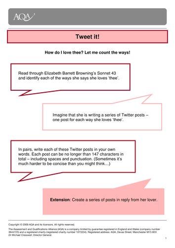 GCSE Poetry Analysis of "Sonnet 43" With Lots of Activities Suitable ...