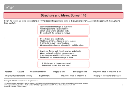 GCSE Poetry Analysis of "Sonnet 116" With Lots of Activities Suitable ...
