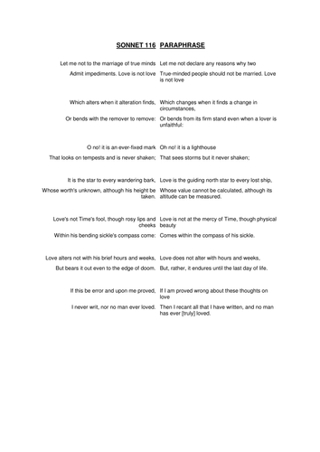 GCSE Poetry Analysis of "Sonnet 116" With Lots of Activities Suitable ...