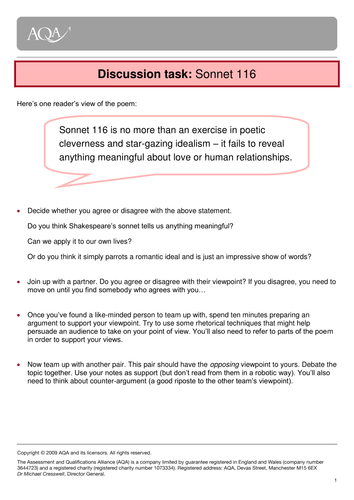 GCSE Poetry Analysis of "Sonnet 116" With Lots of Activities Suitable ...