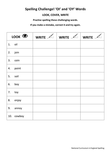KS1 National Spelling - OI and OY Words - 3 Worksheets | Teaching Resources