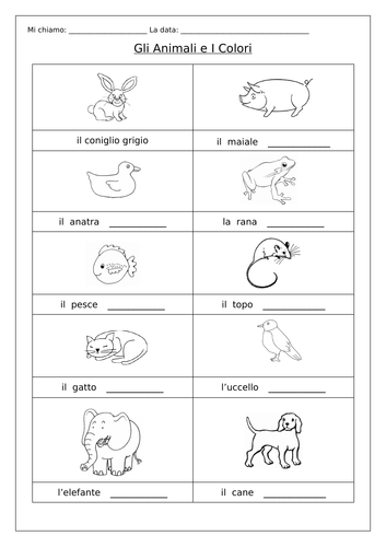 ITALIAN - Animals - Gli Animali - Activity Booklet - Worksheets ...