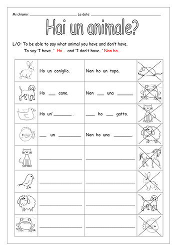 ITALIAN - Animals - Gli Animali - Activity Booklet - Worksheets ...