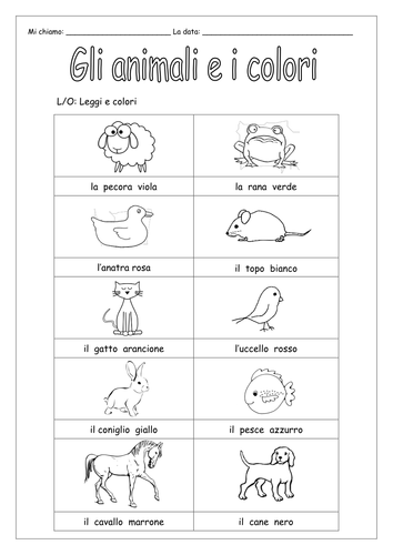 ITALIAN - Animals - Gli Animali - Activity Booklet - Worksheets ...