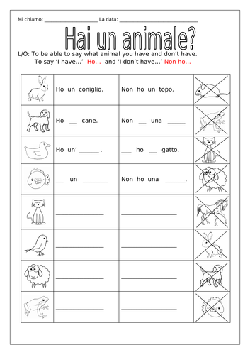 ITALIAN - Animals - Gli Animali - Activity Booklet - Worksheets ...