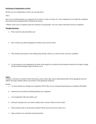 Create Your Own Declaration of Independence Version 2 | Teaching Resources