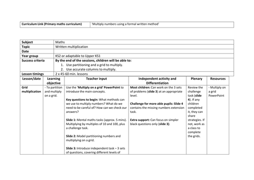 2 lessons on written multiplication methods (KS2) | Teaching Resources