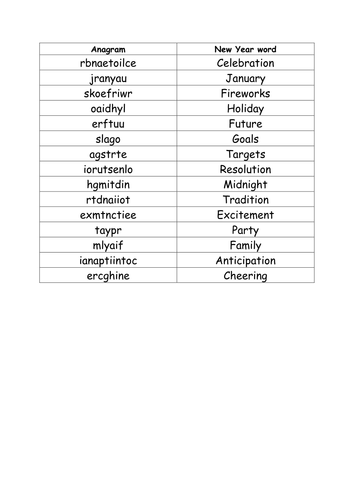 New Year anagram and word search puzzle | Teaching Resources