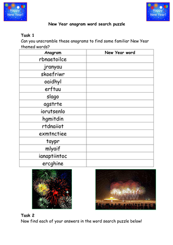 New Year anagram and word search puzzle | Teaching Resources