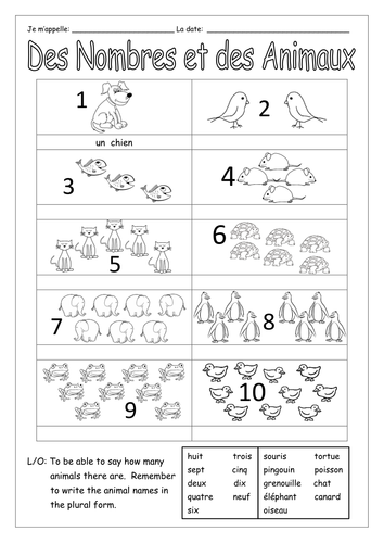 FRENCH - Des Nombres et Des Animaux | Teaching Resources