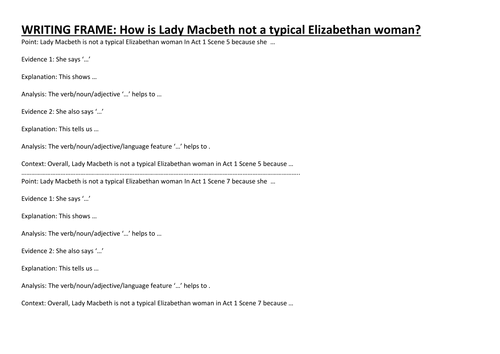 How is Lady Macbeth not a typical Jacobean woman? Planning sheets ...