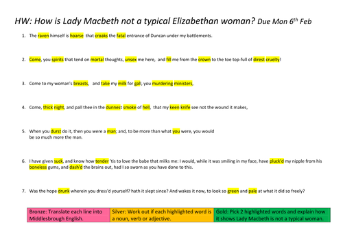 How is Lady Macbeth not a typical Jacobean woman? Planning sheets ...