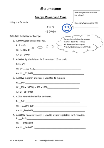 GCSE Physics Energy Transfers Lesson plan, presentation and worksheets ...