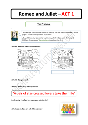SHAKESPEARE: Romeo and Juliet. The Prologue worksheet | Teaching Resources