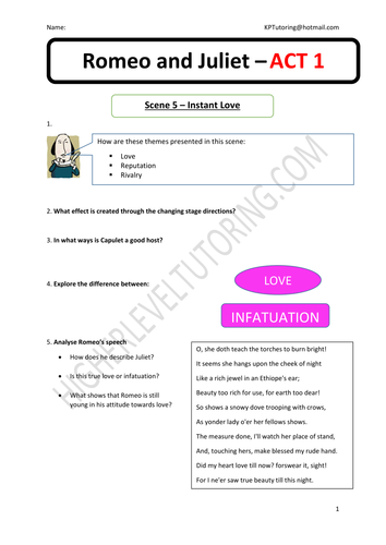 SHAKESPEARE: Romeo and Juliet - complete ACT 1 questions worksheet ...