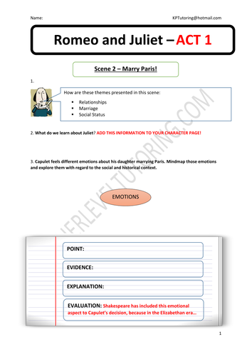 SHAKESPEARE: Romeo and Juliet - complete ACT 1 questions worksheet ...