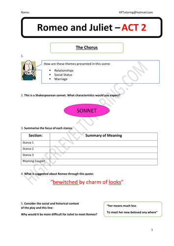 SHAKESPEARE: Romeo and Juliet - ACT 2 (The Chorus - SCENE 6) | Teaching ...