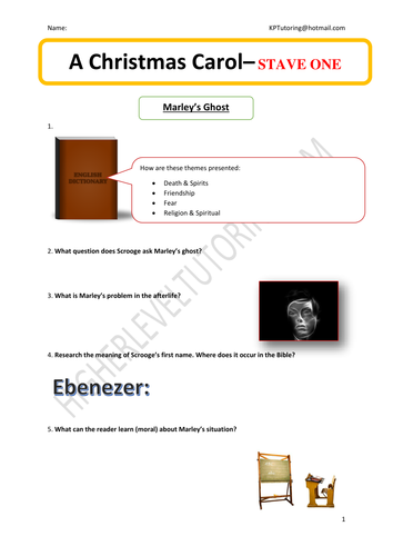 DICKENS: A Christmas Carol - STAVE ONE complete worksheets | Teaching ...