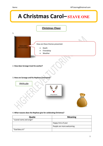 DICKENS: A Christmas Carol - STAVE ONE complete worksheets | Teaching ...