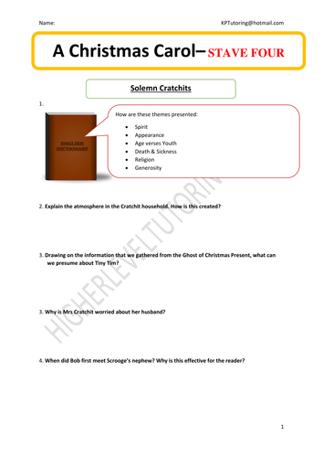 DICKENS: A Christmas Carol - STAVE FOUR. Complete question and activity ...