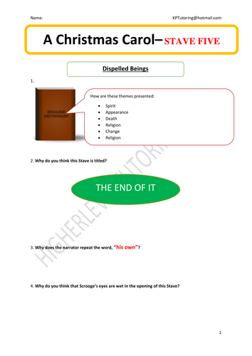 DICKENS: A Christmas Carol - STAVE FIVE. Complete questions and ...