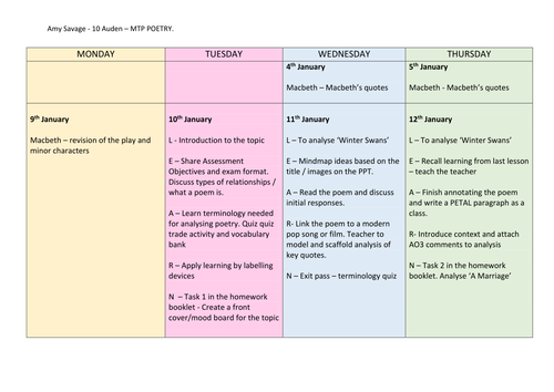 AQA Poetry Plan and Homework Book | Teaching Resources
