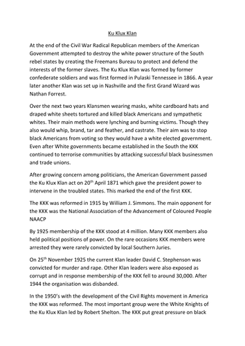 KKK USA racial equality | Teaching Resources