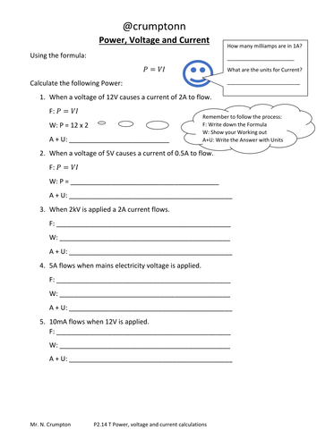 GCSE Physics - Power, voltage and current calculations | Teaching Resources