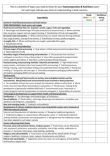 OCR GCSE (9-1) Food Preparation&Nutrition:Section B (Food) PLC ...