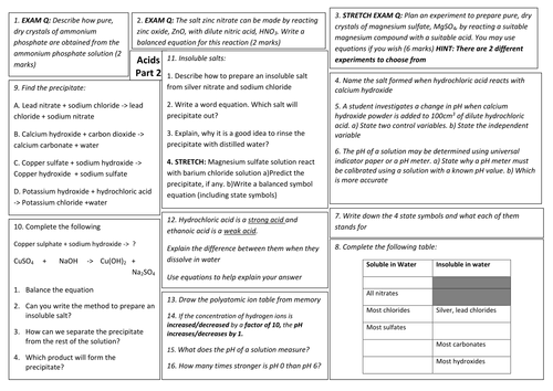 Edexcel 9-1 CC8 Acid and Alkali REVISION MATS (8a, 8b, 8c, 8e, 8f, 8g CORE PRACTICAL) + ans ...