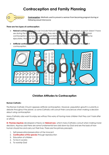 Contraception Lesson for Issues of Relationships Unit | Teaching Resources