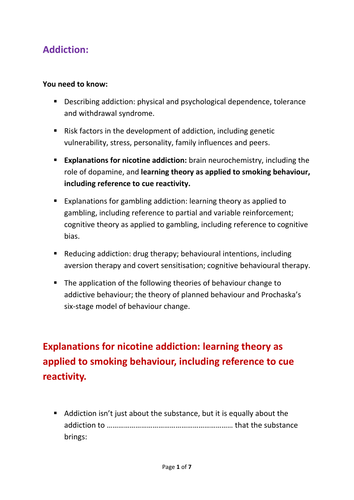 Addiction - Explanations for nicotine addiction - Learning - to go with ...
