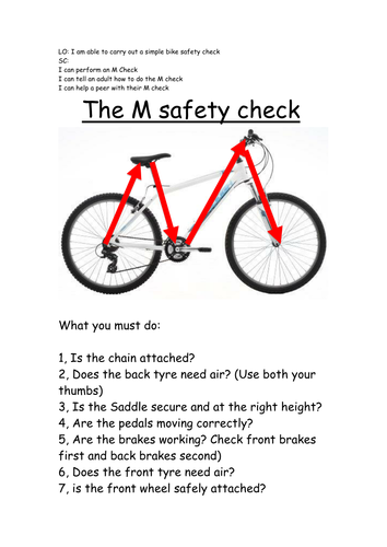 A safety check visual for pupils with ASD ready to ride a bike ...