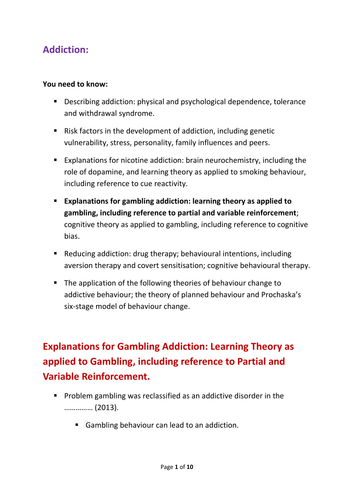 Explanations for gambling addiction - learning - to go with full ...