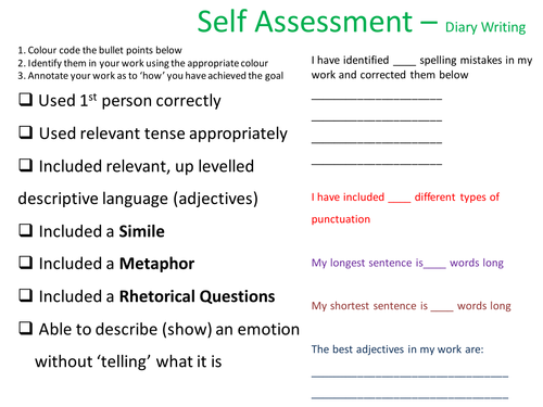 Self/Peer Assessment Checklists | Teaching Resources