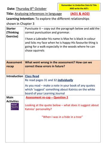 The Hunger Games - Lesson 13-19 | Teaching Resources