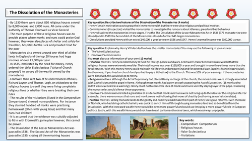 GCSE Henry VIII and his minsters revision MATS: The Reformation and its ...