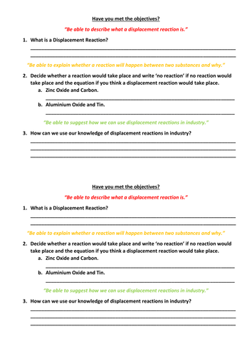 Displacement Reactions Lesson | Teaching Resources