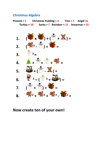 Christmas Algebra | Teaching Resources
