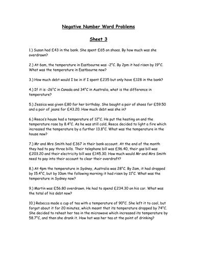 Negative Number Word Problems (differentiated) + answers | Teaching ... Negative Number Word Problems (differentiated) + answers | Teaching ...