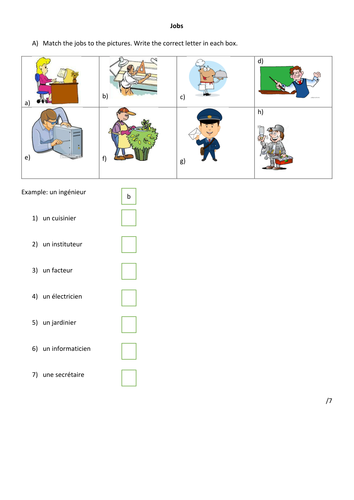 jobs French reading tasks and mark scheme | Teaching Resources