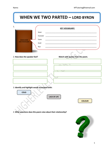 AQA: English Literature - POETRY : Love and Relationships 15 poems(42 ...