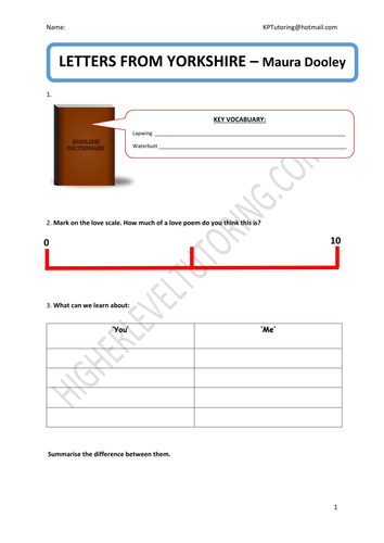AQA: English Literature - POETRY : Love and Relationships 15 poems(42 ...