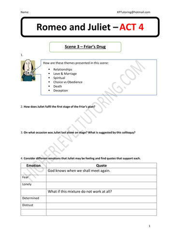 SHAKESPEARE: Romeo and Juliet - ACT 4. SCENE 1 - 5 | Teaching Resources