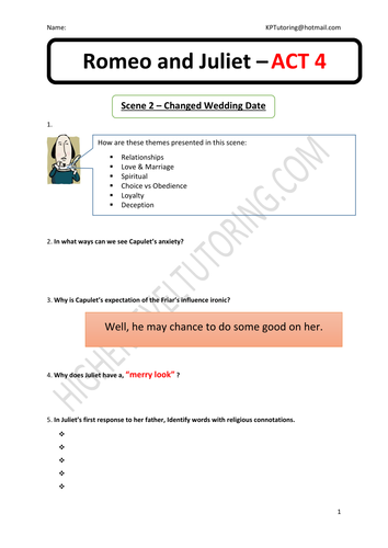 SHAKESPEARE: Romeo and Juliet - ACT 4. SCENE 1 - 5 | Teaching Resources