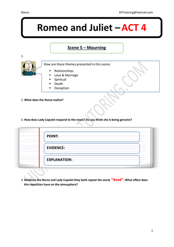 SHAKESPEARE: Romeo and Juliet - ACT 4. SCENE 1 - 5 | Teaching Resources