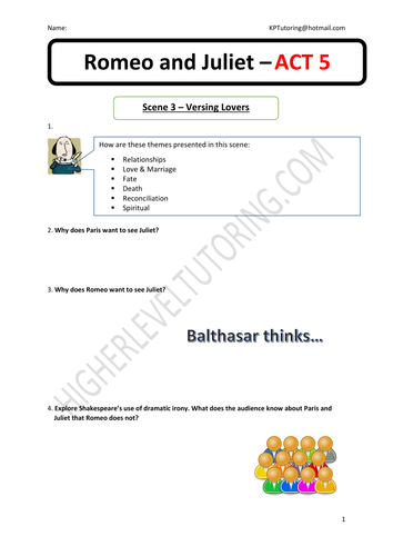 SHAKESPEARE: Romeo and Juliet - ACT 5. SCENE 1-3 | Teaching Resources